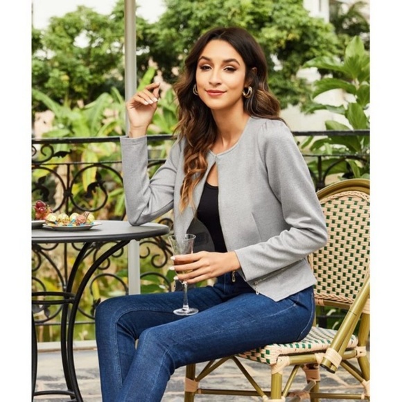 Jackets & Coats | New Blazer Cropped Open Front Zipper Dress Jacket ...